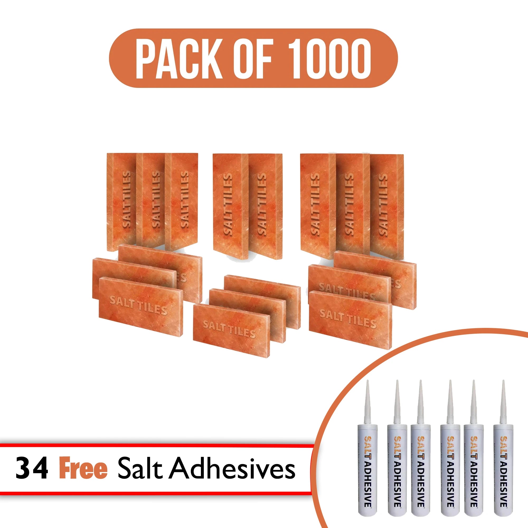 Himalayan Pink Salt Tiles - Pack of 1000 With 34 Free Salt Adhesive ...